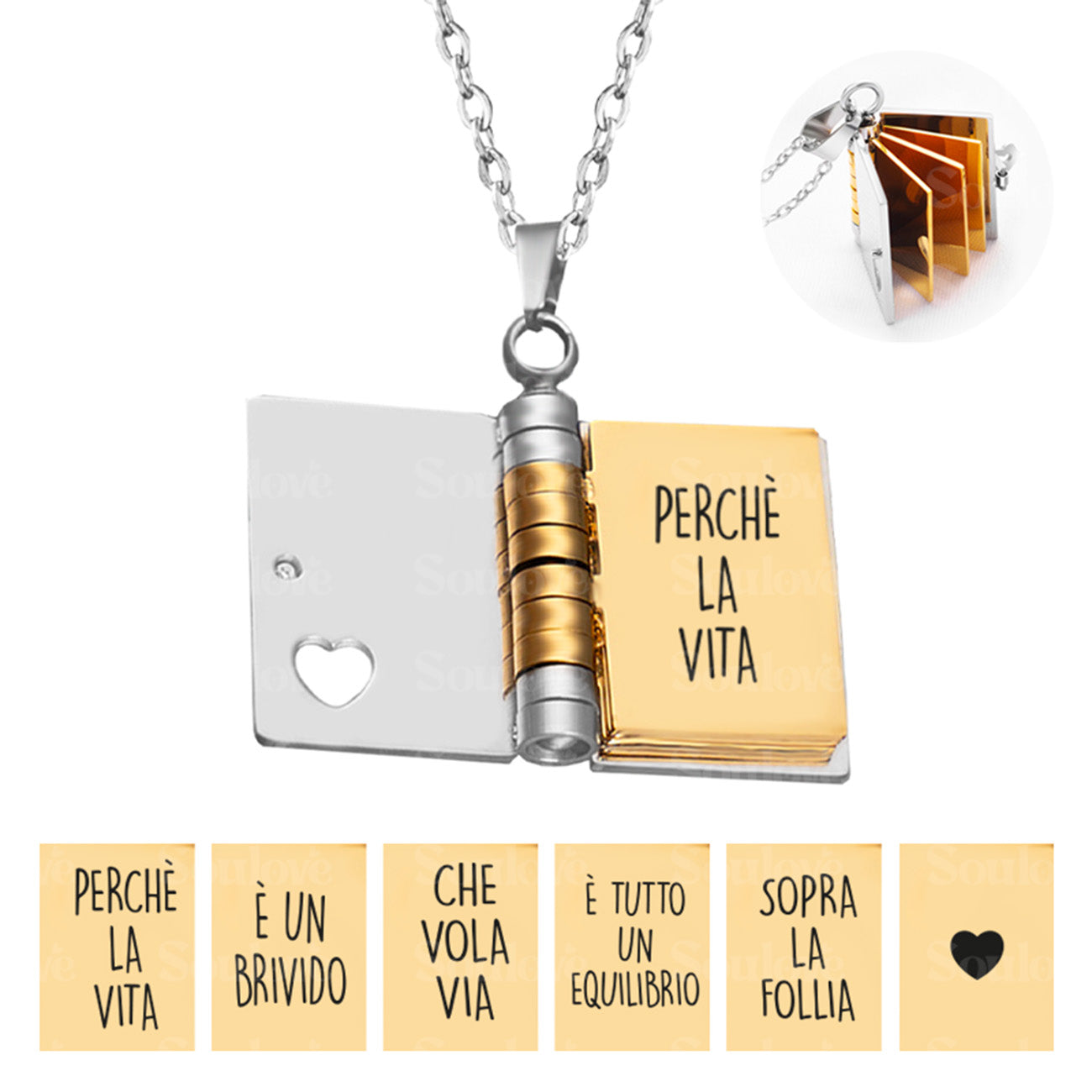 Collana Libro con frase La vita è un Brivido che Vola Via