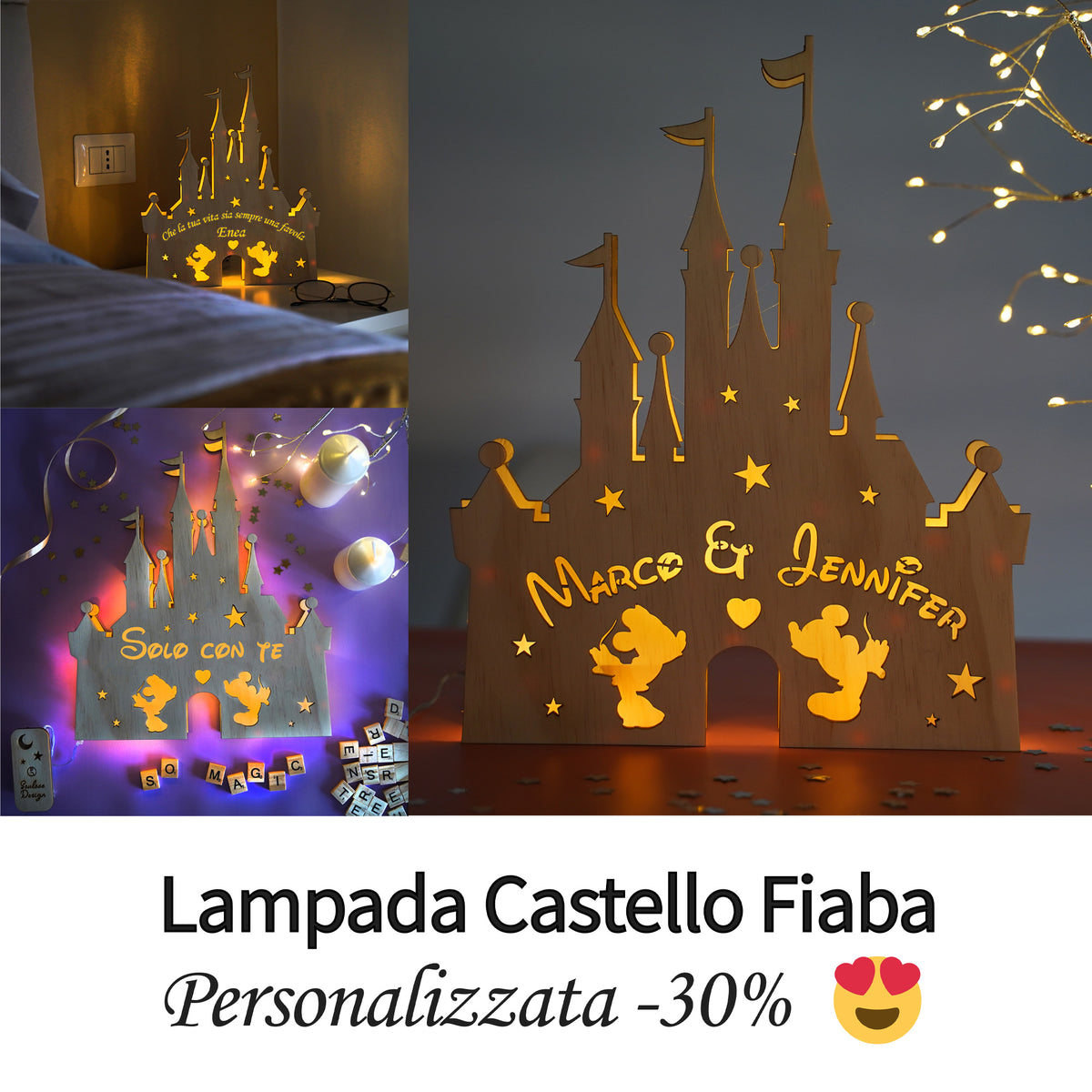 Lampada Castello Fiaba con Nomi Personalizzato